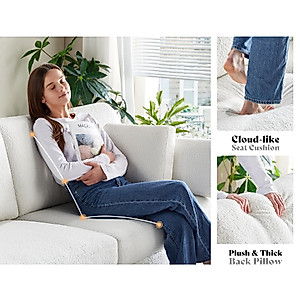 AMERLIFE Sofa, 86 Inch Modern Couch with 4 Throw Pillows, 3 Seater Couch for Living Room, Offwhite Boucle Upholstered Sofa