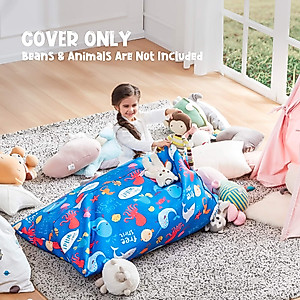 Nobildonna Stuffed Animal Storage Bean Bag Chair Cover Only for Kids and Adults, Extra Large Beanbag Without Filling Plush Toys Holder and Organizer- Premium Canvas 250L (Sea Animals)