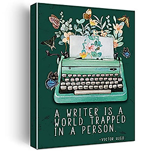Writer Wall Art a Writer is a World Trapped in a Person Canvas Painting Prints for Home Wall Decor Framed Reading Books Artwork Gifts(12x15 Inch)