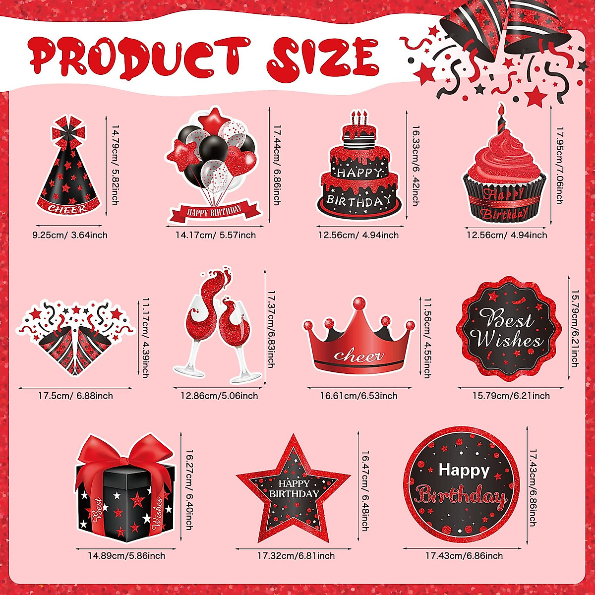 Funrous 30 Pieces Happy Birthday Hanging Swirl Decorations Birthday Party Ceiling Streamers Party Foil Swirls for Kids Women Men Birthday Party Decor Supplies (Red and Black)