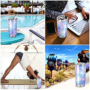ALAZA Rainbow Galaxy Star Tie Dye Print Water Bottle Tumbler with Lid and Straws 20 Oz Stainless Steel Vacuum Insulated Coffee Travel Mug Cup