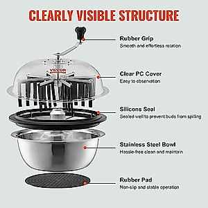 VEVOR Bud Leaf Trimmer with 19inch Trimming, SS Blades for Twisted Spin Cut Clear Visibility Dome, Foldable Herb Drying Rack and Hand Pruner, 19" Manual Bowl-Shape