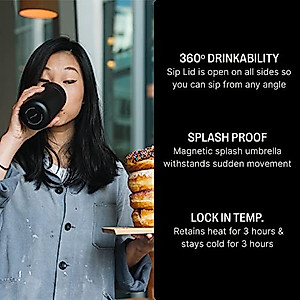 Fellow Carter Move Mug with 360º Sip Lid - Open Top Coffee To-Go Tumbler with Ceramic Interior, Vacuum-Insulated Stainless Steel, Matte Black, 8 oz Cup