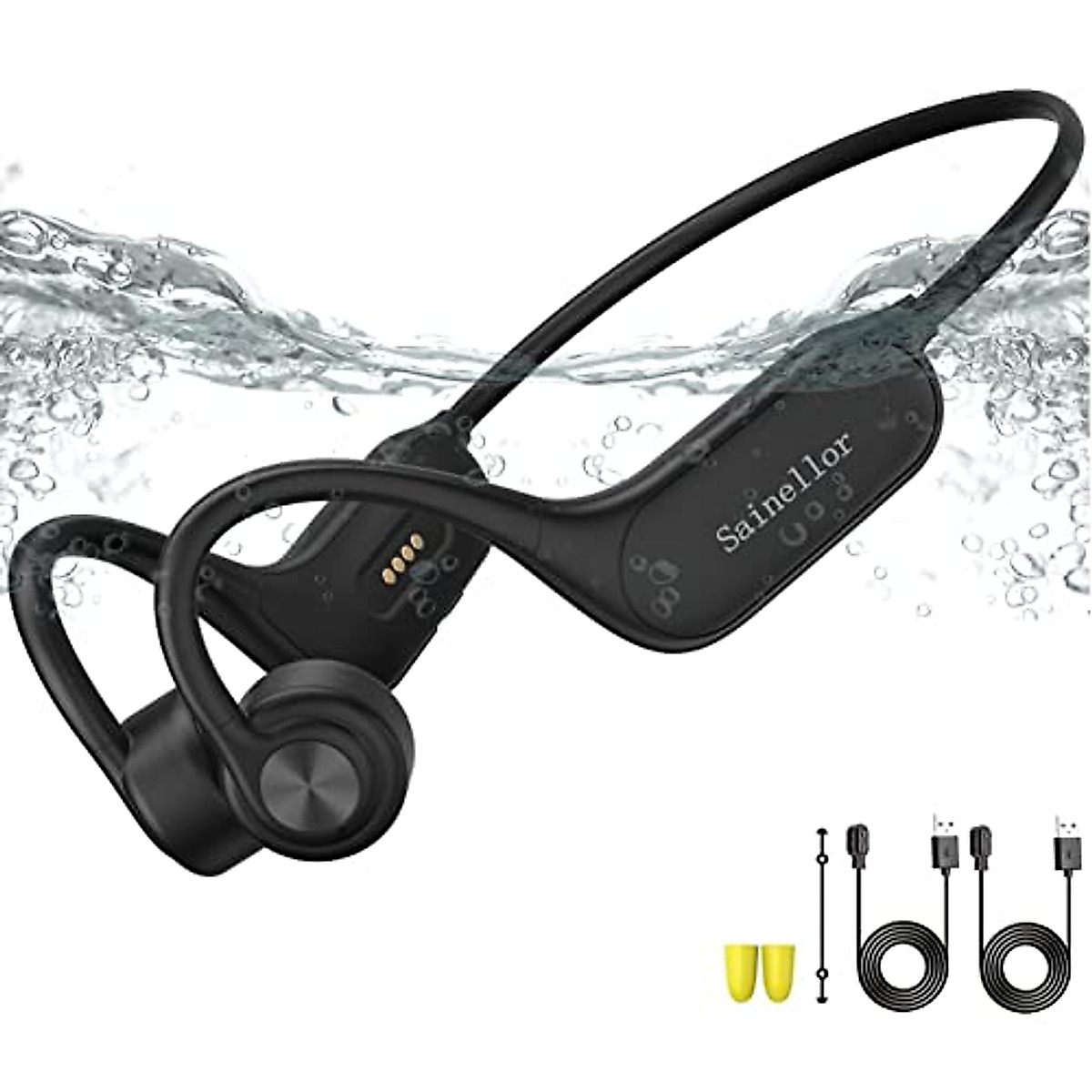 Sainellor Bone Conduction Headphones,Bluetooth Wireless Open-Ear Headphones,IP68 Waterproof Sport Headphones Built-in Mic with Night Light for Workout, Running, Gym, Hiking, Cycling (Dark Grey)