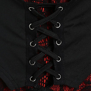 Women's Vintage Gothic Court Lace Up Patchwork Skirt Steampunk Medieval Renaissance Victorian A-Line Pirate Skirts Red