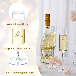 JUSTOTRY Wedding Cake Cutting Knife And Server Set Engraved Gold Mr And Mrs Champagne Flutes Glasses Bride And Groom Champagne Toast For Bridal Shower Engagement Gifts