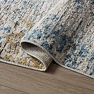 Madison Park Newport Pegasus Woven Turkish Area Rugs for Living Room, Indoor Dining Accent Modern Home Décor, Ultra Soft Floor Carpets for Dining Room, 2'7"W x 7'L Blue/Cream
