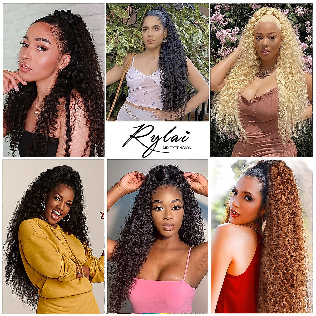 30inch Long Corn Curly Wave Drawstring Ponytail Synthetic High Puff Hair Pieces With Comb Black Wavy Clip in Extensions (1B)