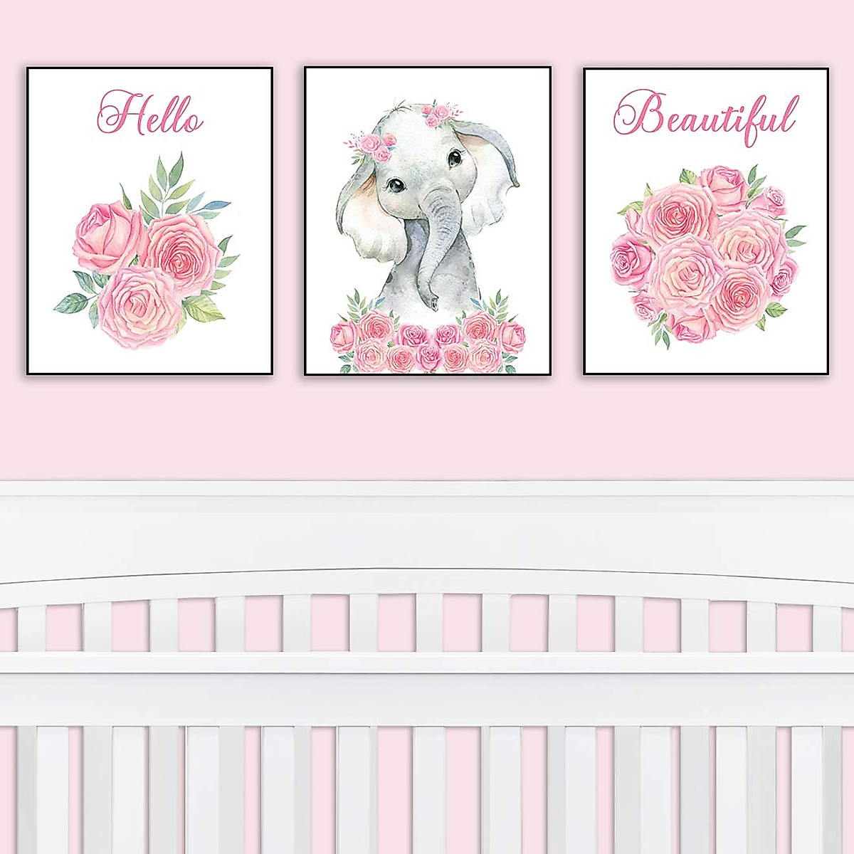 Elephant Bedroom Wall Art Decor for Nursery | Decorative & Easy to Frame Printed Pictures 8x10-inch | 3 - (UNFRAMED) Prints Nursery or Girl's Bedroom