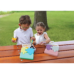 melii Puzzle Bento Box, Lunch and Snack Container for Toddlers and Kids (Blue, Mint & Lime)