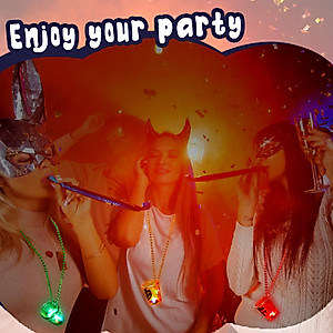 Henoyso 12 Pcs Light up Halloween Shot Glass on Beaded Necklace Plastic LED Shot Glasses Shot Cups Glow in the Dark Halloween Shot Glass Necklaces for Halloween Party Favors Decorations Supplies