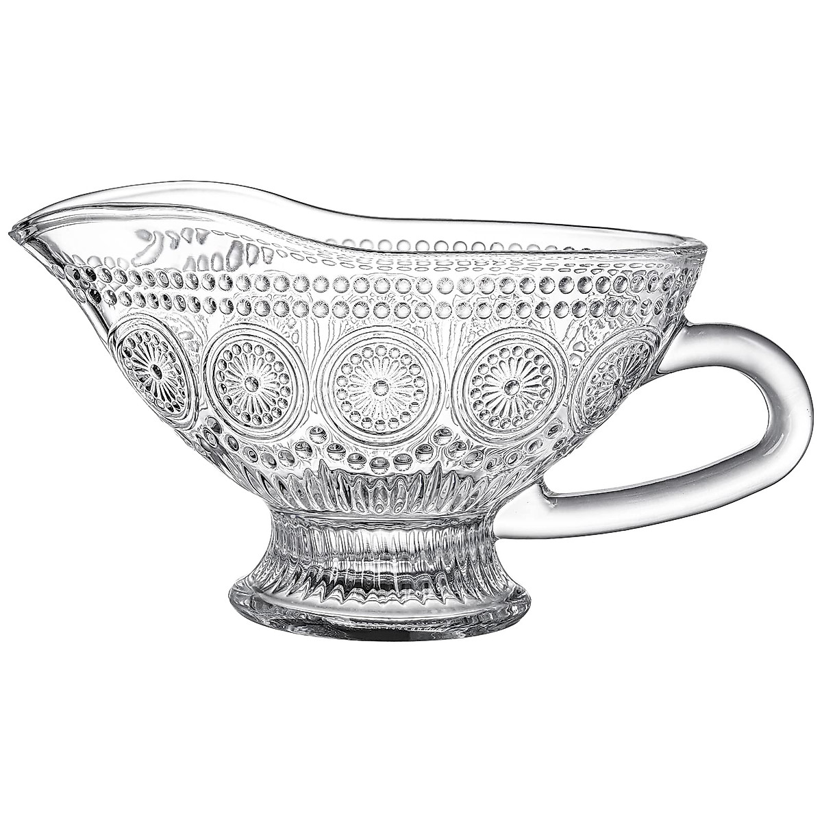 Kingrol 2 Pack 10 oz Gravy Boat for Serving Gravy Sauces Salad Dressings Syrups Coffee Milk, Glass Creamer Pitcher with Vintage Embossed Design