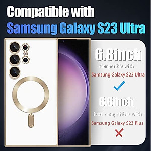 SZXYCZL Samsung Galaxy S23 Ultra 5G MagSafe Case, 6.8" Gold TPU Bumper with Clear Camera Lens Protector & Wireless Charging Compatibility