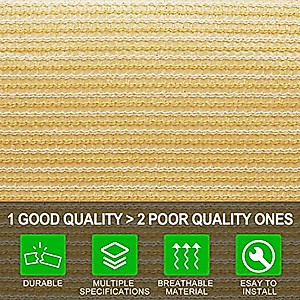 Shatex 90% Shade Fabric 6X 16ft Sun Shade Cloth Taped Edge with Grommets Sun-Block Mesh Shade for Pergola Cover Canopy Wheat, 12 Bungee Balls