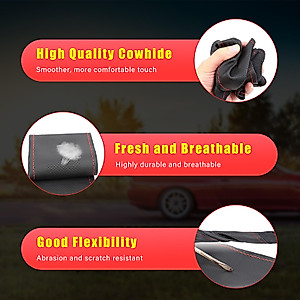 Augeny Genuine Leather Steering Wheel Cover, Breathable Anti-Slip Car Steering Wheel Protector Stitch on Wrap for Max Diameter 15 Inch, DIY Sewing with Needle Thread (Full Hole, Red)