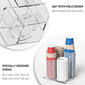 KOTEMON Cup and Lid Holder, 4 Compartment, Square | Rotating Coffee Cup Dispenser Lid Carousel for Restaurant, Buffet, Coffee Station, Bar, Countertop, Clear Acrylic
