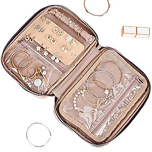 BELALIFE Travel Jewelry Organizer, Portable Jewelry Storage Case for Earrings, Rings, Necklaces, Bracelets, Pink