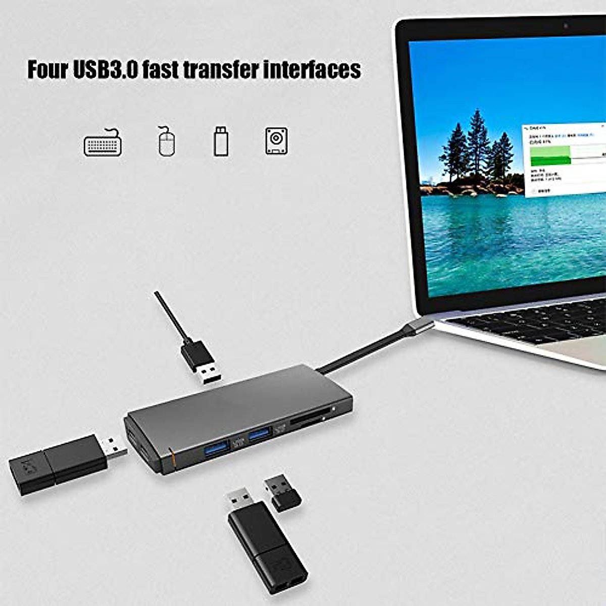 XUNMAIFHB Portable Docking Station,10 in 1 Type-c hub Docking Station HDIM+VGA HD Converter Notebook USB-c Docking Station TF&SD、RJ45 Fast Transmission
