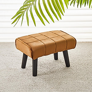 Cpintltr Small Foot Stool Ottoman Modern Accent Step Stool Seat with Solid Wood Legs Velvet Soft Padded Pouf Ottomans Sofa Footrest Stools 16 inch for Couch Living Room Bedroom Entryway Brown