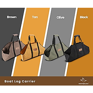 WHITEDUCK TUFF Large Firewood Carrier 21 Oz. Heavy Duty Waxed Canvas Log Carrier Holder for Fireplace, Carrying Wood Indoor & Outdoor (Brown, Boat Shape (26"x17"x9"))
