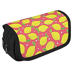 Lemons Pencil Case with Two Large Compartments Pocket Big Capacity Storage Pouch Pencil Bag for School Teen Adult