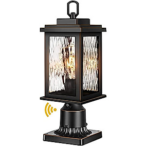 VIANIS Dusk to Dawn Outdoor Post Light with Pier Mount Base, Waterproof Lamp Post Light Fixture, Black Aluminum 3-inch Exterior Post Lamp with Tempered Glass for Driveway, Backyard, Patio, Garden