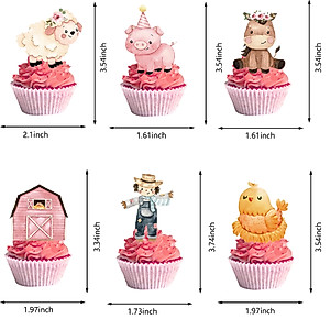48Pcs Pink Farm Animal Party Cupcake Toppers for Girls Farm Animal Birthday Party Decorations Farm Animal Baby Shower Party Supplies