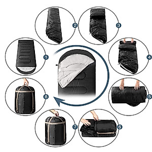 10 Pack Sleeping Bags for Adults Cold Weather Bulk for Homeless People, 4 Seasons Warm or Cold Lightweight Indoor Outdoor Backpacking, Camping (All Black Pack)