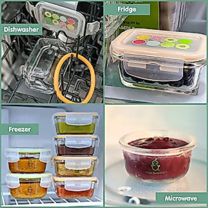 Sage Spoonfuls Glass Baby Food Containers with Lids - 4 Pack, 7 oz Baby Food Jars, Durable, Leakproof & Airtight, Freezer Storage, Reusable Glass Baby Food Containers, Microwave & Dishwasher Safe