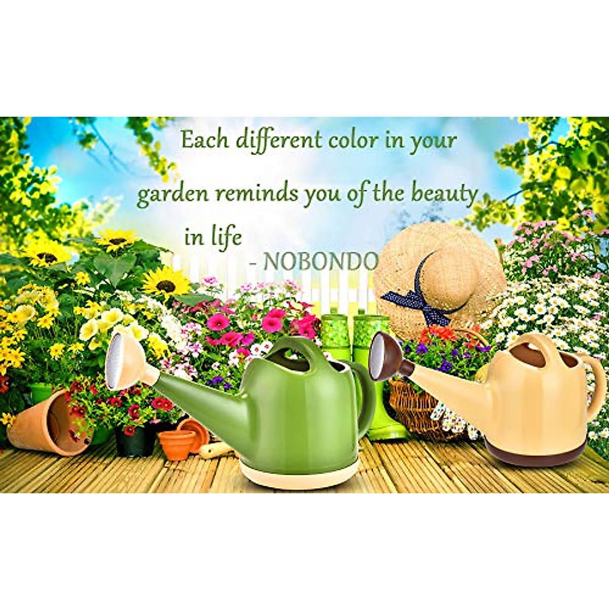 NOBONDO Watering Can 1 Gallon with Sprinkler Head, Plant Watering Can Long Stem Spout for House Indoor Plant Outdoor Flower Decorative Modern Garden Pot (4L, Green)