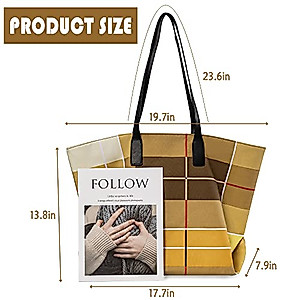 Tote Bag for Women, Soft Leather Shoulder Bag Waterproof Big Capacity Handbag with Zipper Satchel for Shopping Outgoing(Khaki)