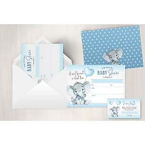 Your Main Event Prints Boy Elephant Baby Shower Invitations, Peanut Baby Shower Invites with Diaper Raffles Cards, Sprinkle, 20 Invites Including Envelopes