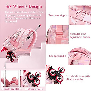 Rolling Backpack for Girls Elementary School Students with Wheels Bookbags Kids trolley Tie Rod Schoolbag Teens Travel Bag