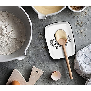 Spoon Fork Rest Happiness Is Homemade Ceramic Heat-Resistant Kitchenware Kitchen Accessory, Suitable for Dinner Party Host, Dining Table, Kitchen Countertop or Stove Top and Gift for Home Chef