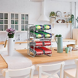 smusei Stackable Soda Can Organizer Soda Rack Holder for Pantry 4 Tier Beverage Can Dispenser Cola Storage Rack for Kitchen Cabinets Countertop, Holds 40 12oz Soda Cans or Canned Food - Matte White