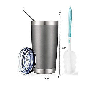 COMOOO 20oz Double Wall Vacuum Insulated Travel Mug, Stainless Steel Tumbler with Lid, Durable Powder Coated Insulated Coffee Cup for Cold & Hot Drinks (Cold Grey, 1 Pack)