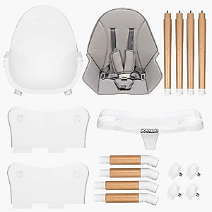 JOYMOR 5-in-1 Baby High Chair for Infants to Toddler, 4-Position Adjustable Wooden Eating Highchair with Leather Seat Cushion, Convertible Kids Table and Chair Set