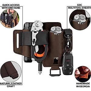 EDC Multitool Sheath for Belt - Compact Knife and Flashlight Holster for Daily use - Leatherman Sheath for Men - Handmade Leather EDC Tool Organizer - Belt Pouch for Work - CatchandCraft