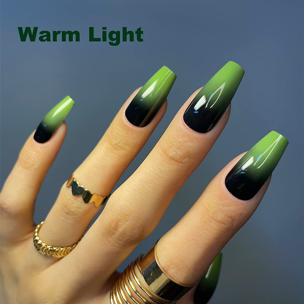 Redykat 24PCS Glossy Green Ombre Coffin Press On Nails, Salon Quality Nail art, Extra Long Acrylic Fake Nails, Witchy Nails (Green&Black Ombre)