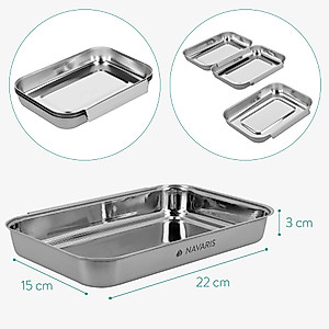 Navaris Breading Trays Set - 3 Stainless Steel Pans for Preparing Bread Crumb Dishes, Panko, Schnitzel, Breadcrumb Coating Fish and Marinating Meat