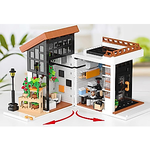 City Cafe Building Toy Set, Modular Coffee Shop Building Blocks Halloween Xmas Gift for Adult, Boy and Girls 14+, 1347pcs Mini Brick with LED
