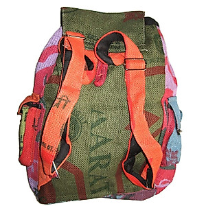 DharmaObjects Lungta Recycled Jute Rice Bag Backpack Hand Made Nepal Multi Color