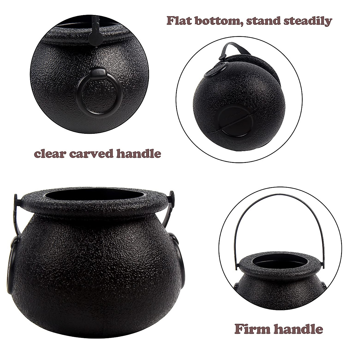 DIYASY Mini Plastic Cauldron,12 Pcs Witch Calderon Pot Black Buckets with Handle for Kids Halloween Candy St. Patrick's Coins Holder & Party Favors