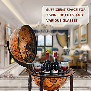 Goplus Tabletop 13” Globe Wine Bar Stand, 16th Century Italian Nautical Chart Liquor Cabinet with Bottom Shelf, Replica Globe Bar Cabinet Wine Rack for Dining Room & Living Room, Retro Brown