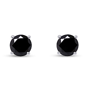 1/4 Carat CT Round Black Natural Diamond Friction Back Stud Earrings In 14k White Gold Delicate Jewelry For Womens And Mens (0.25 Cttw)
