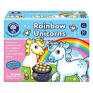Orchard Toys Moose Games Rainbow Unicorns Game. Race Your Unicorns Over The Rainbow to a Pot of Gold in This Magical, Fun Color-Matching Game! Ages 3+ for 2-4 Players