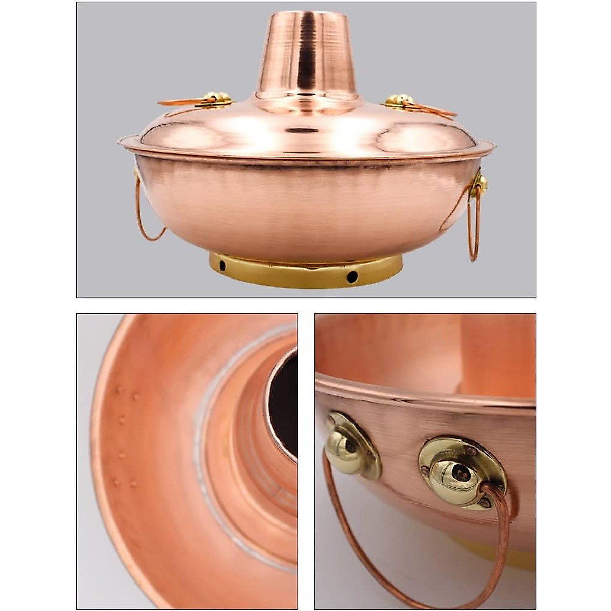 Chafing Dishes Red Copper Thickened Hot Pot, Gas Copper Hot Pot, Hot Pot Chicken Bullfrog Copper Pot for Household and Commercial Use (Color : Brass, Size : 26cm)