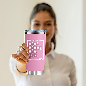 CHICKOR Gifts For Mom From Daughter, Son, Kids - Mothers Day Mom Gifts - Christmas Birthday Gift For Mama, Momma, Wife, Her, Grandma, Sister - Mom Mama Mommy Bruh Cup 20 Oz Pink Tumbler With Straw Lid