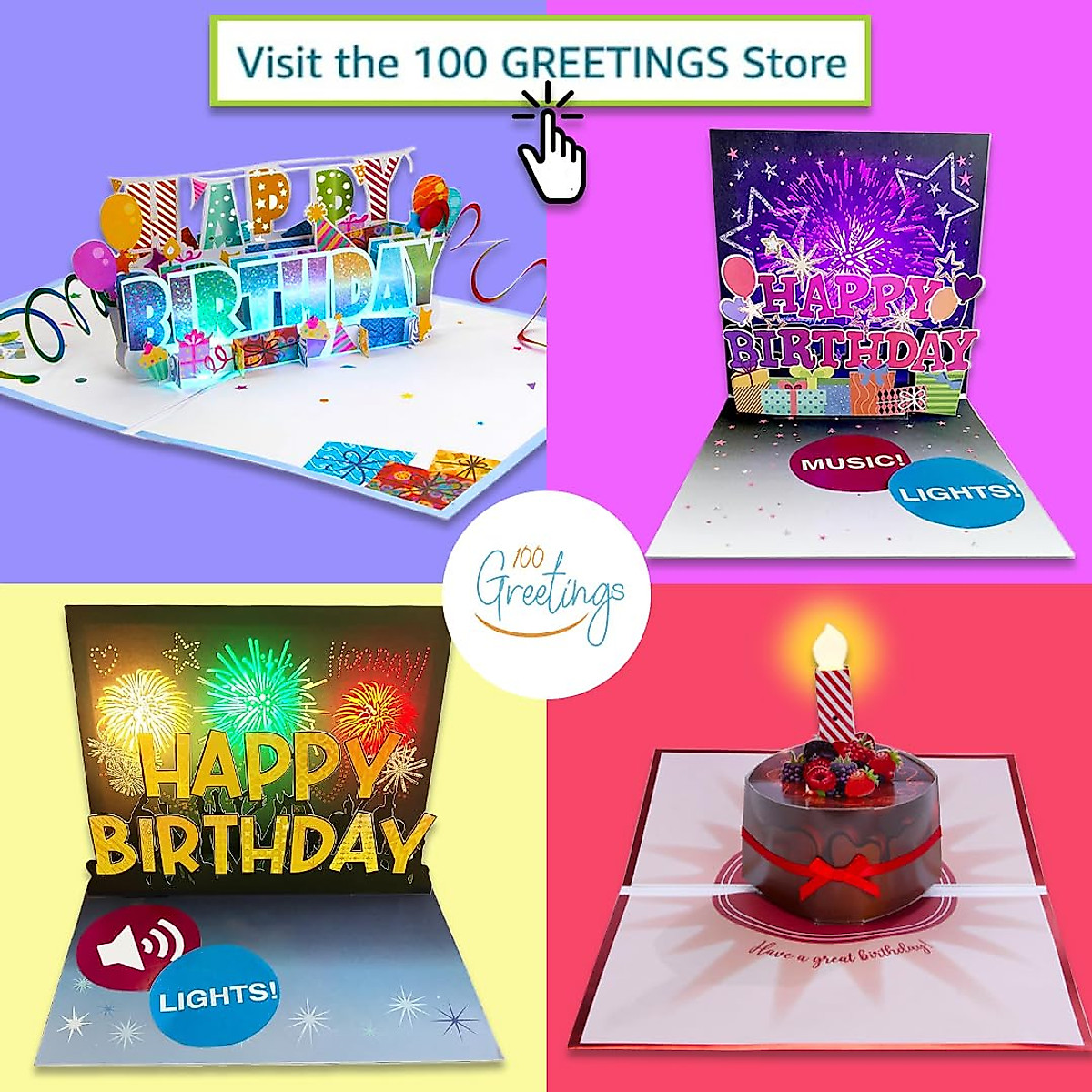 100 Greetings Birthday BLOW OUT CANDLE Chocolate Cake Card - Plays Rock Song "BIRTHDAY", Pop Up Birthday Cards for Men & Women, Birthday Card for Mom & Dad, Happy Birthday Card for Sister & Brother