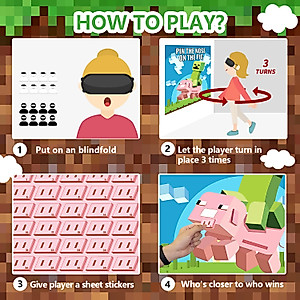 SUNALETTA Video Game Birthday Party Supplies for Kids Pin The Nose on The Pig Games Party Games for Kids, Pixel Miner Party Kids Party Favors Decorations